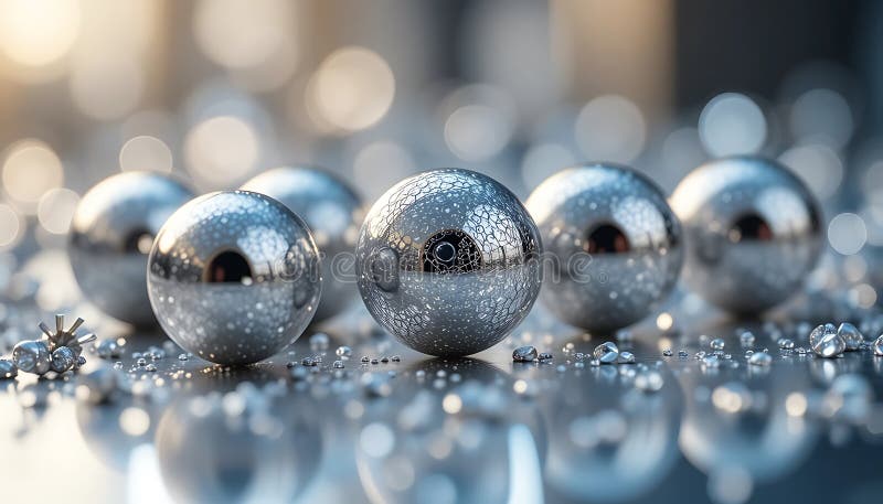 Silver Spheres Reflecting Light on a Shiny Surface Stock Illustration ...