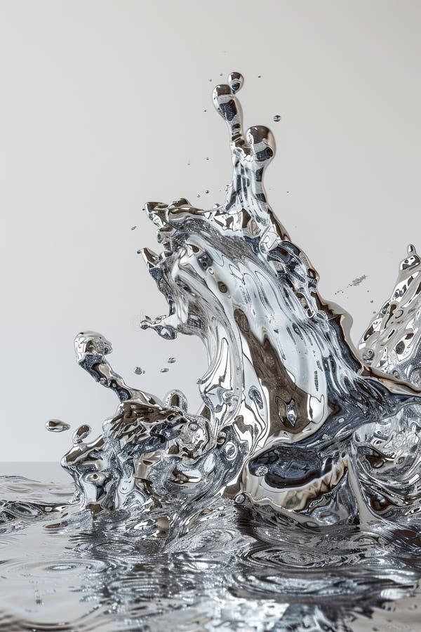 Silver Splash, a White Backdrop of an Invisible Object Dumped into a Volume of Silver Mirrored ...