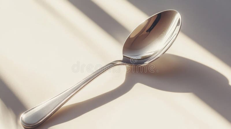 Silver Spoon on Beige Surface with Light and Shadow Stock Illustration ...