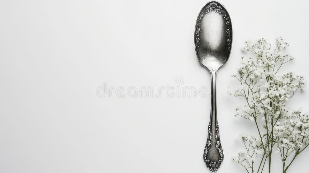 A Silver Spoon with Decorative Details is Shown Against a Plain White ...