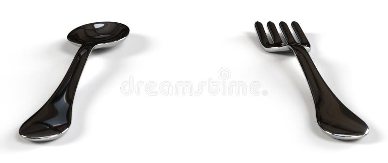 Silver Spoon and Fork 3D Render with Shadow Stock Illustration ...