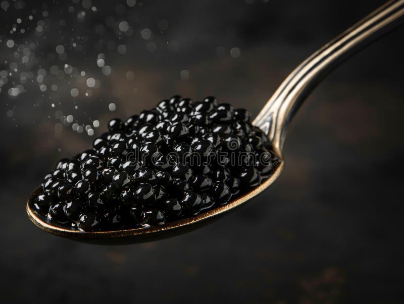 A Silver Spoon Overflowing with Black Caviar Stock Illustration ...