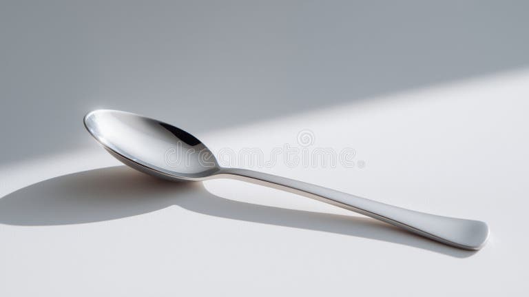 Silver Spoon Placed Elegantly on a Smooth White Surface, Showcasing Its ...