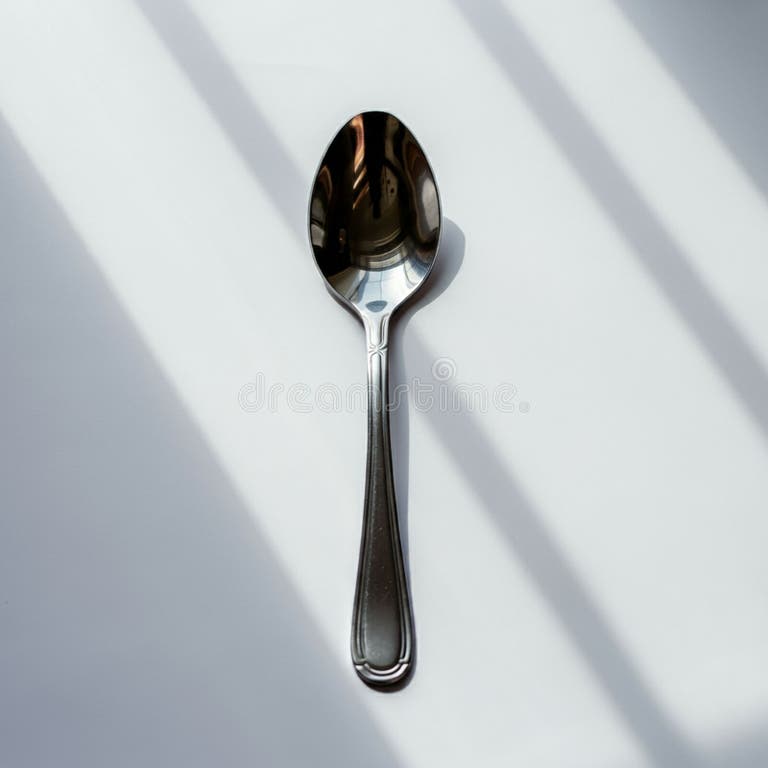 Silver Spoon Placed on a Flat, Light-colored Surface, Casting Prominent ...