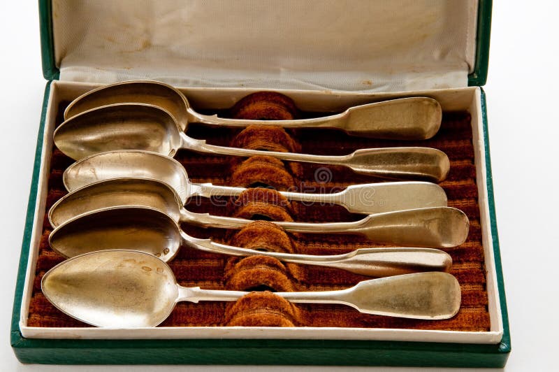 Silver spoon set stock image. Image of macro, fold, gift - 7781763