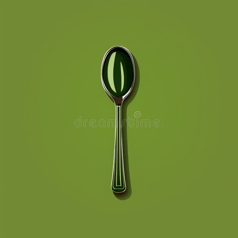 Minimalist Spoon Illustration on Green Background Stock Illustration ...