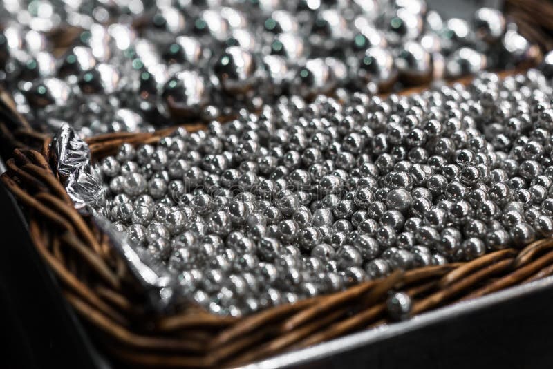 Silver Sprinkle Sugar Candy for Cake Decoration in a Wooden Basket ...