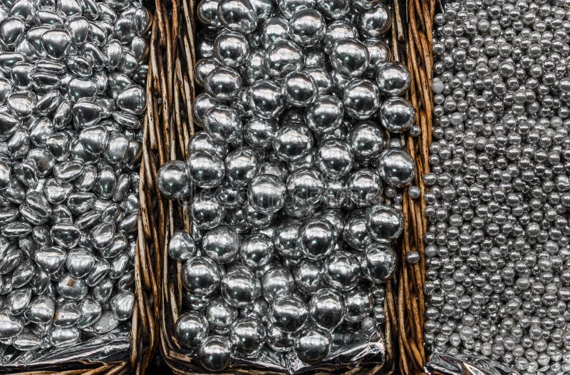 Silver Sprinkle Sugar Candy for Cake Decoration in a Wooden Basket ...