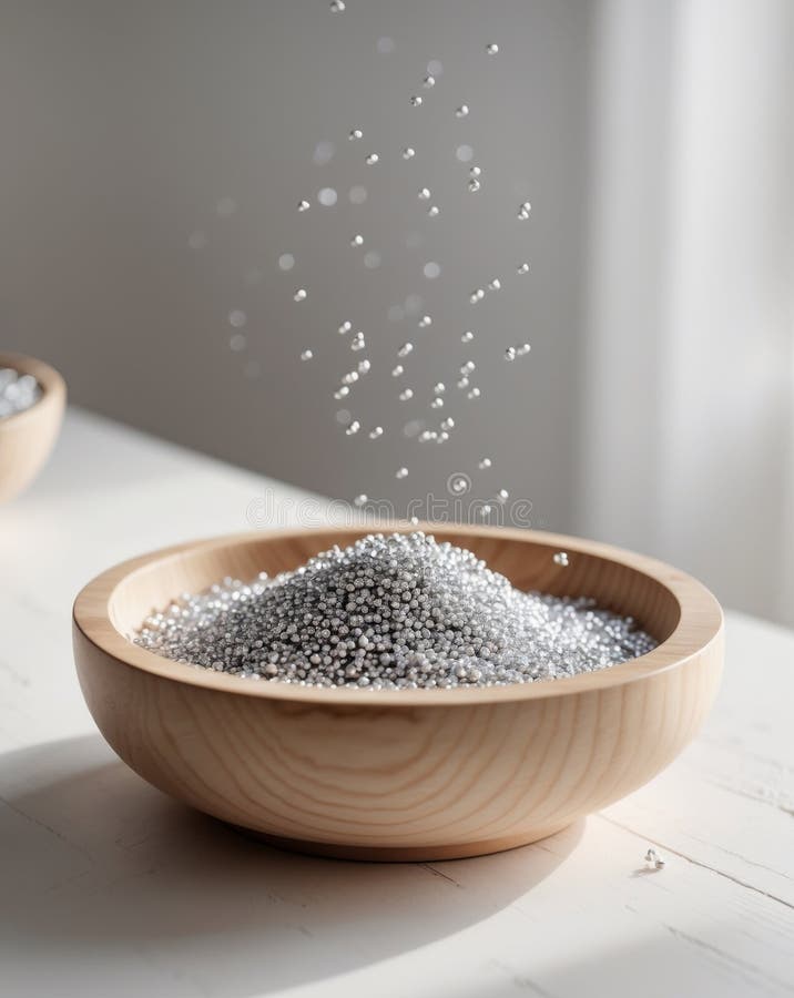 Silver Sprinkles in Wooden Bowl on Table. Stock Image - Image of table ...