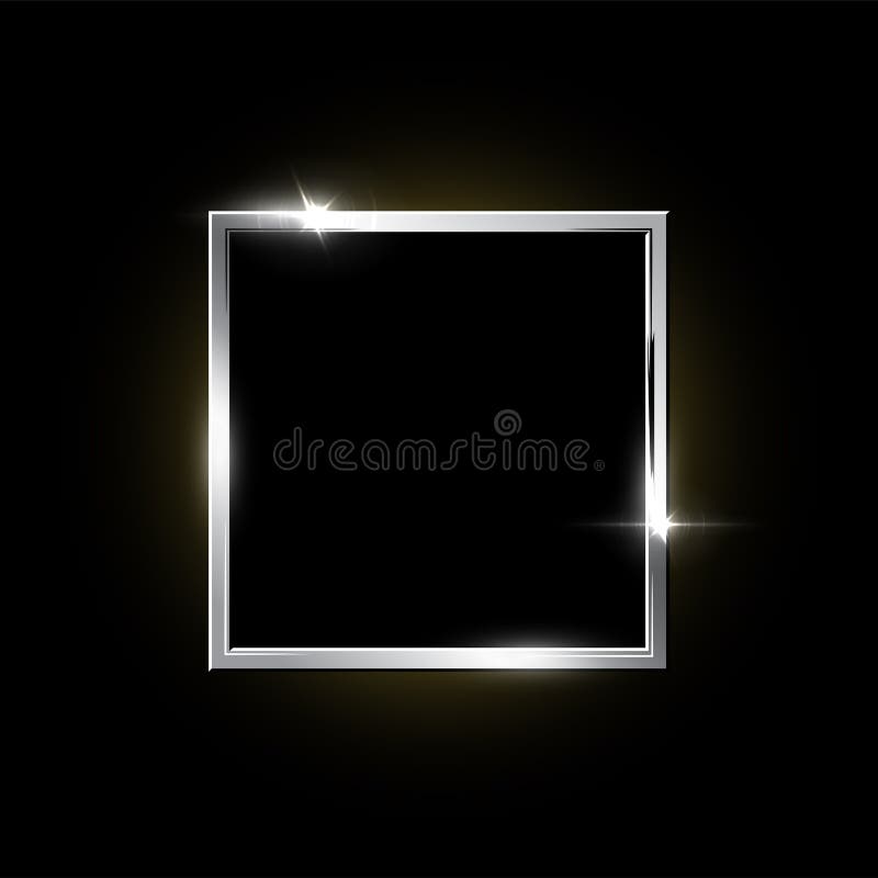 Silver Square Frame Isolated on Black Background. Vector Design Element ...