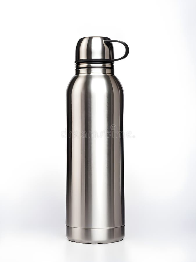 Silver Stainless Steel Thermos Flask with Lid Isolated on White ...