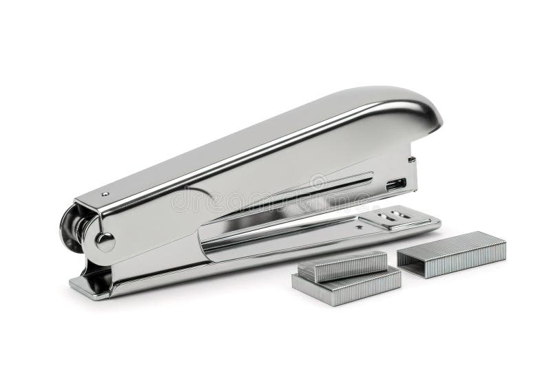 A Silver Stapler with a Silver Paper Clip and a Stack of Paper Clips Ai ...