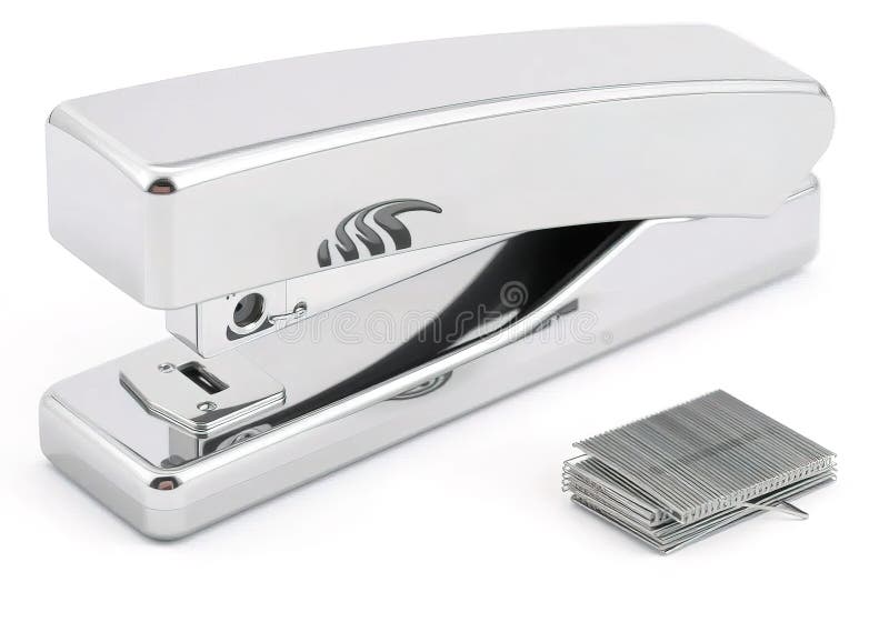 A Silver Stapler with a Silver Paper Clip and a Stack of Paper Clips Ai ...
