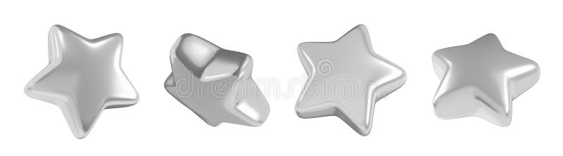 Silver Star in Different Angles 3d Illustration Set Stock Illustration ...