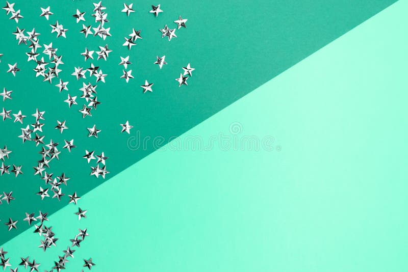 Silver Stars Confetti on a Mint Background Stock Photo - Image of mint ...