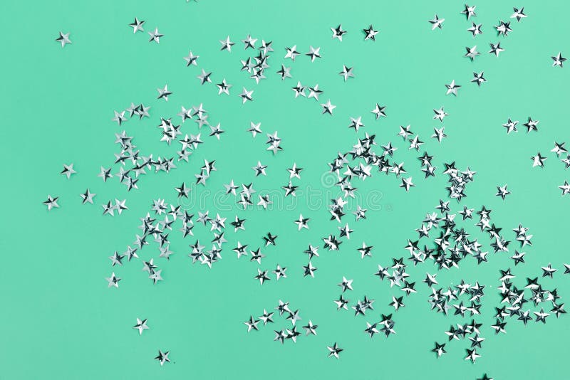 Silver Stars on Mint Background Stock Photo - Image of flatlay ...
