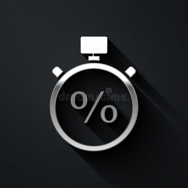 Silver Stopwatch and Percent Icon Isolated on Black Background. Time ...