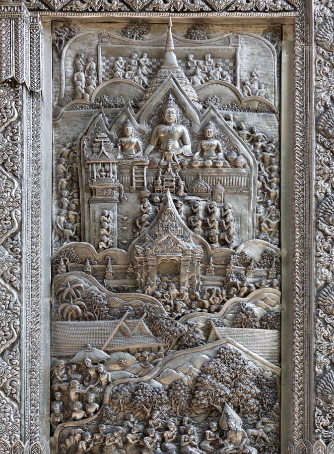 Silver Struck Panels in Silver Temple Wat Sri Suphan Stock Photo ...