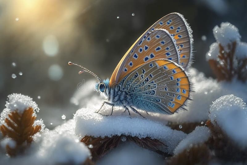 Silver-studded Blue (Plebejus) Butterfly Sitting on the Snow Stock ...