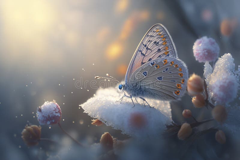 Silver-studded Blue (Plebejus) Butterfly Sitting on the Snow Stock ...