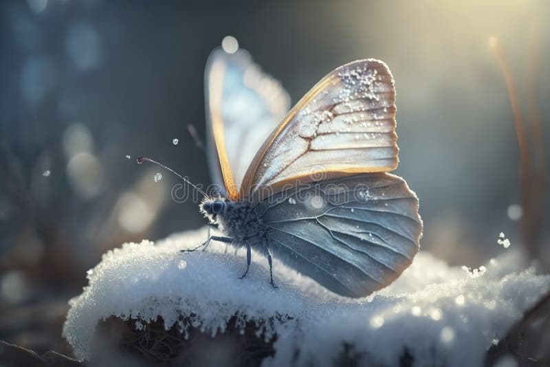 Silver-studded Blue (Plebejus) Butterfly Sitting on the Snow Stock ...