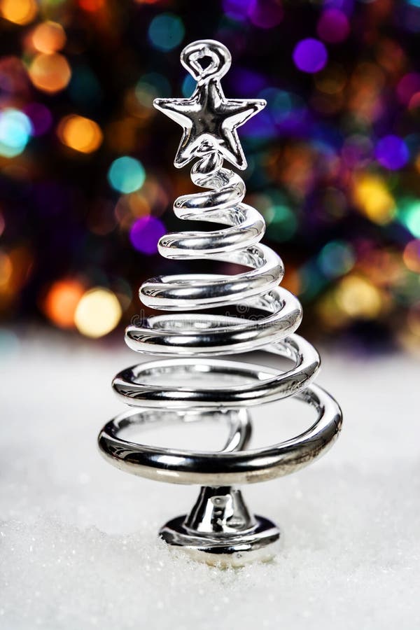 Silver Stylized Christmas Tree Stock Image - Image of steel, lights ...