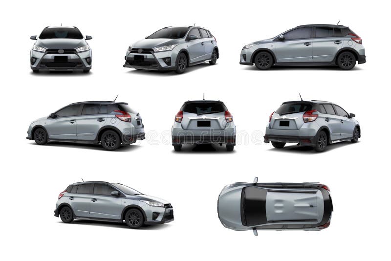 Silver Subcompact Car 5 Door Hatchback Variety of Angles. Stock Image ...