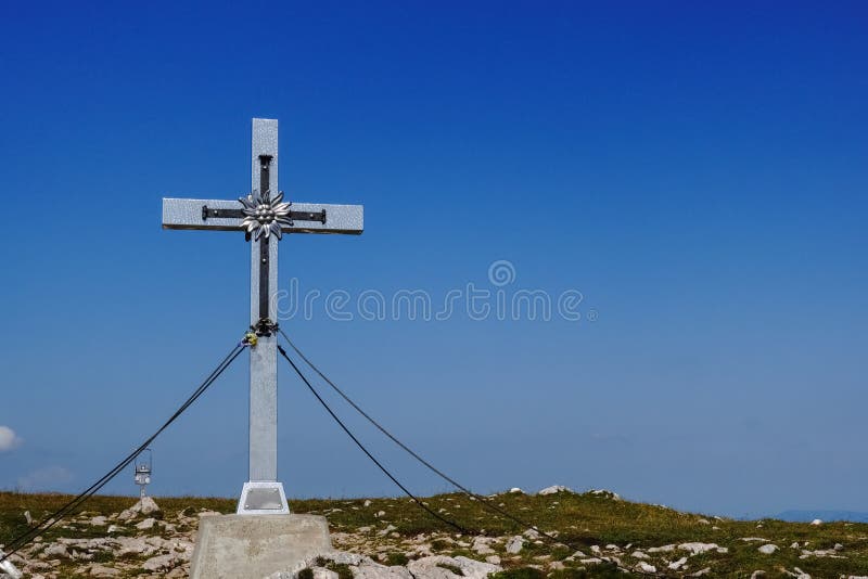 Silver Summit Cross and Deep Blue Sky in the Summer Stock Photo - Image ...