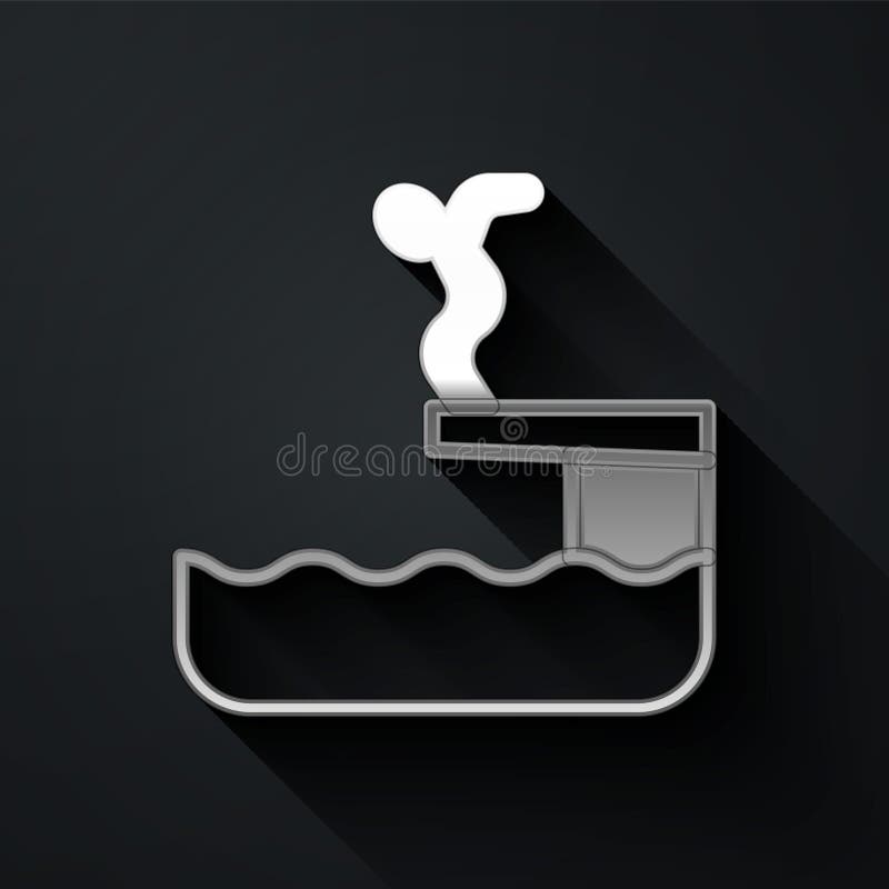 Silver Swimmer Diving into Pool Icon Isolated on Black Background. Long ...