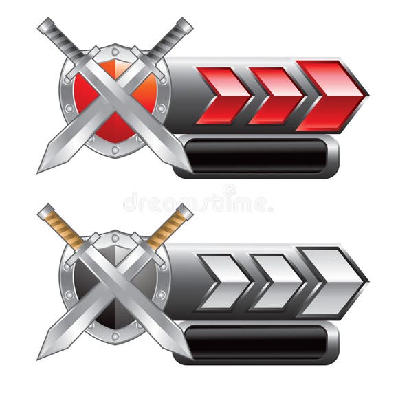 Silver Swords and Shield on Red and Silver Arrows Stock Vector ...