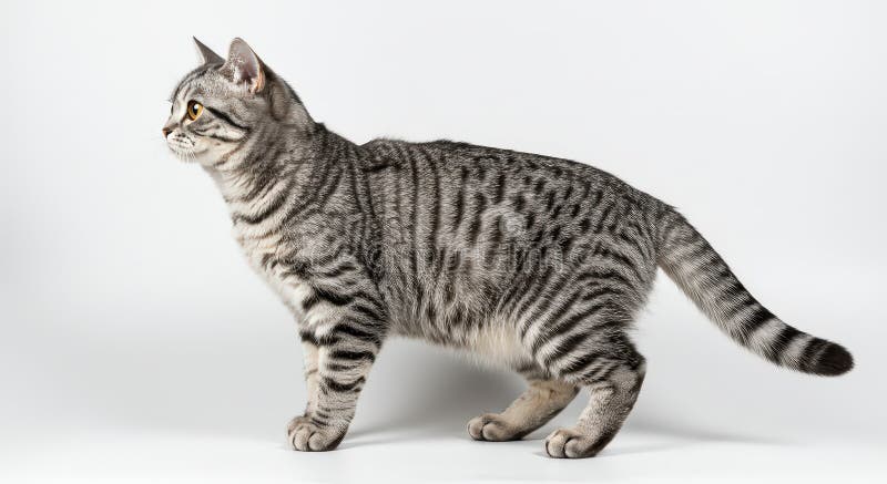 Silver Tabby Cat Profile: Elegant Pose Against White Background Stock ...