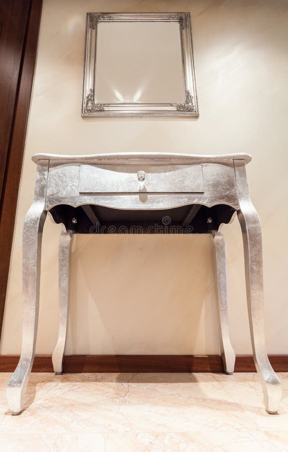 Silver table with drawer stock photo. Image of hall, elegant - 50279952
