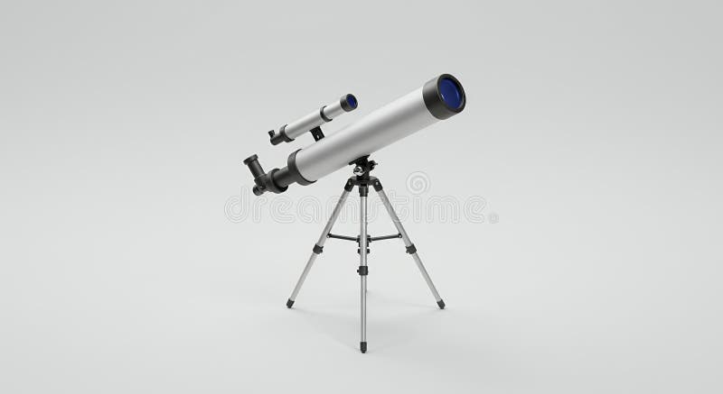 Silver Telescope with Finder Scope on Tripod Isolated on White ...