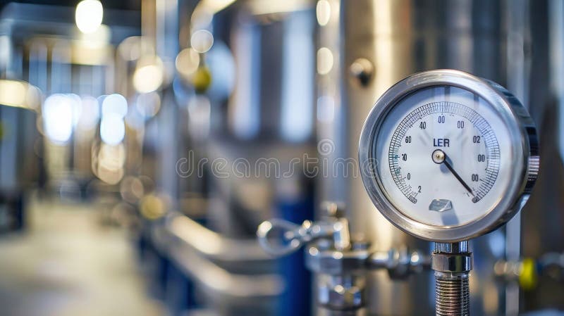 A Silver Temperature Gauge in a Modern Industrial Setting, Capturing a ...