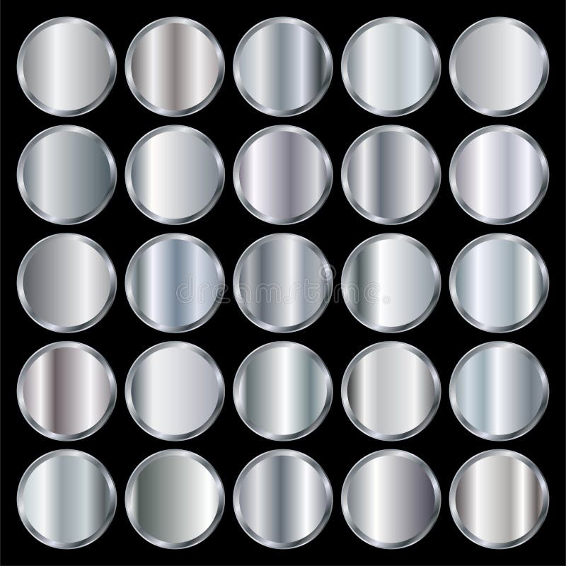 Silver Texture Gradient Round Plates Vector Set. Metallic Design for ...