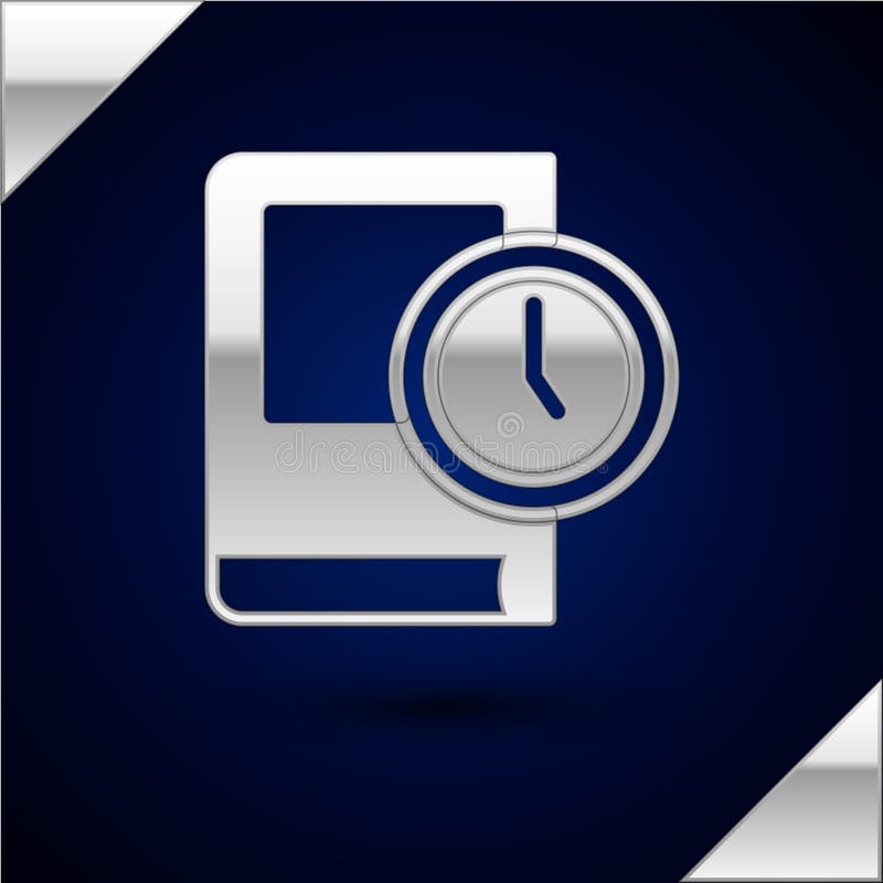 Silver Time for Book Icon Isolated on Dark Blue Background. Vector ...