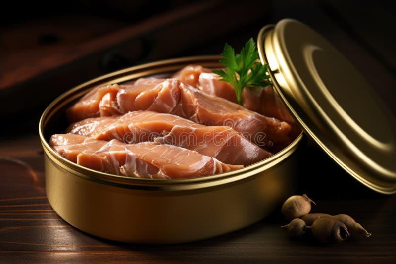 Silver Tin Filled with Canned Tuna Stock Illustration - Illustration of ...