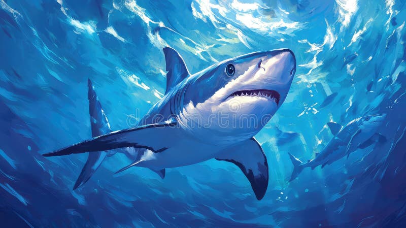 Silver Tip Sharks in the Serene Depths of the Deep Blue Ocean Stock ...