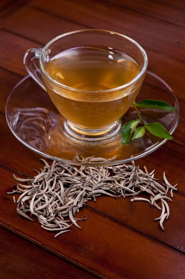 Silver Tips White Tea in the Olive Tree Wooden Spoon Stock Photo ...