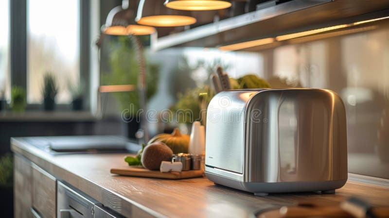 Silver Toaster on a Kitchen Counter Stock Photo - Image of countertop ...