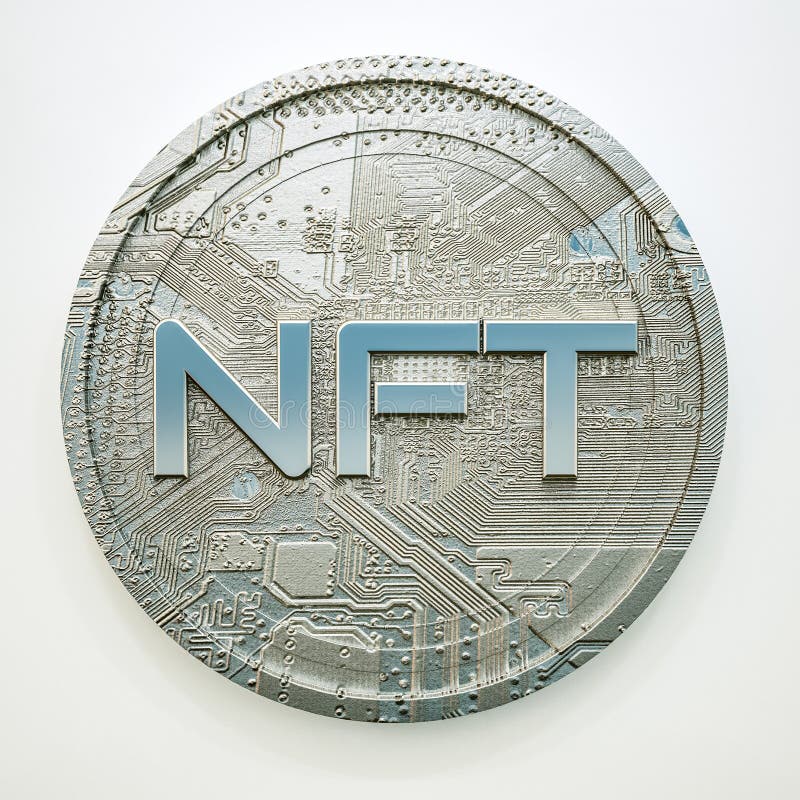 Silver Token with the Inscription Nft on a White Background. Crypto Art ...