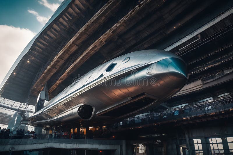 Silver Train on Display at Train Station. Generative AI. Stock Image ...