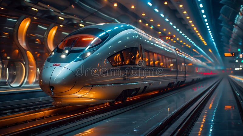Silver Train Traveling through Train Station Stock Photo - Image of ...