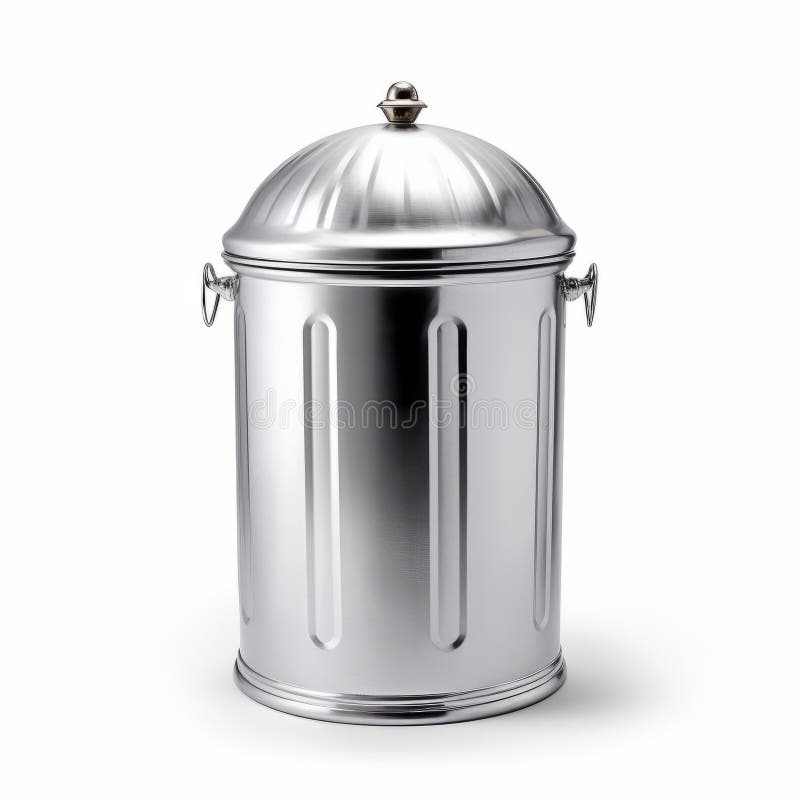 Silver Trash Garbage Can Isolated Stock Photo - Illustration of ...