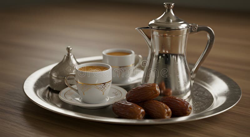 Silver Tray with Coffee, Dates, and a Coffee Pot: a Still Life Stock ...