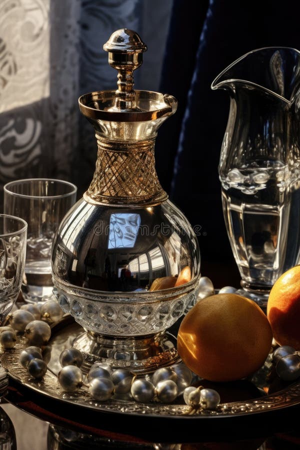 A Silver Tray with a Pitcher and Glasses. Perfect for Serving Beverages ...