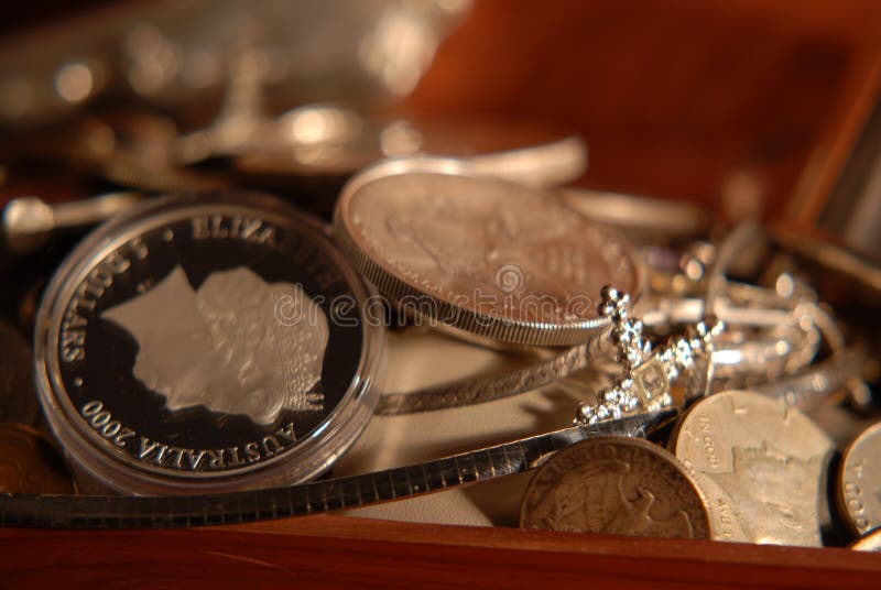 Silver Treasure stock image. Image of necklace, money - 2206165