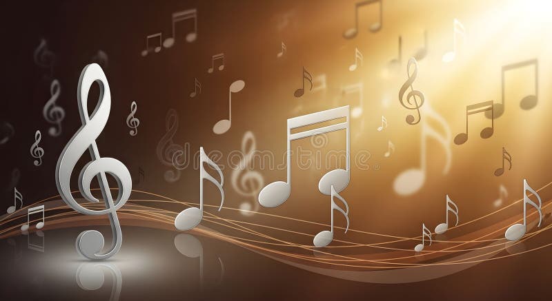 Silver Treble Clef and Musical Notes on Warm Gradient Background Stock ...