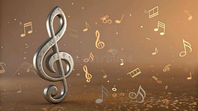 Silver Treble Clef Surrounded by Golden Musical Notes on a Sparkling ...