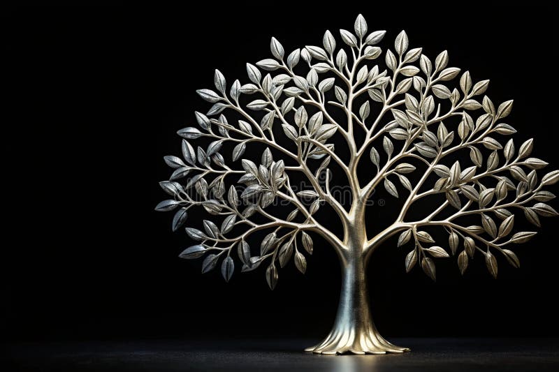 Silver Tree with Leaves Isolated on Black Background Generative by AI ...